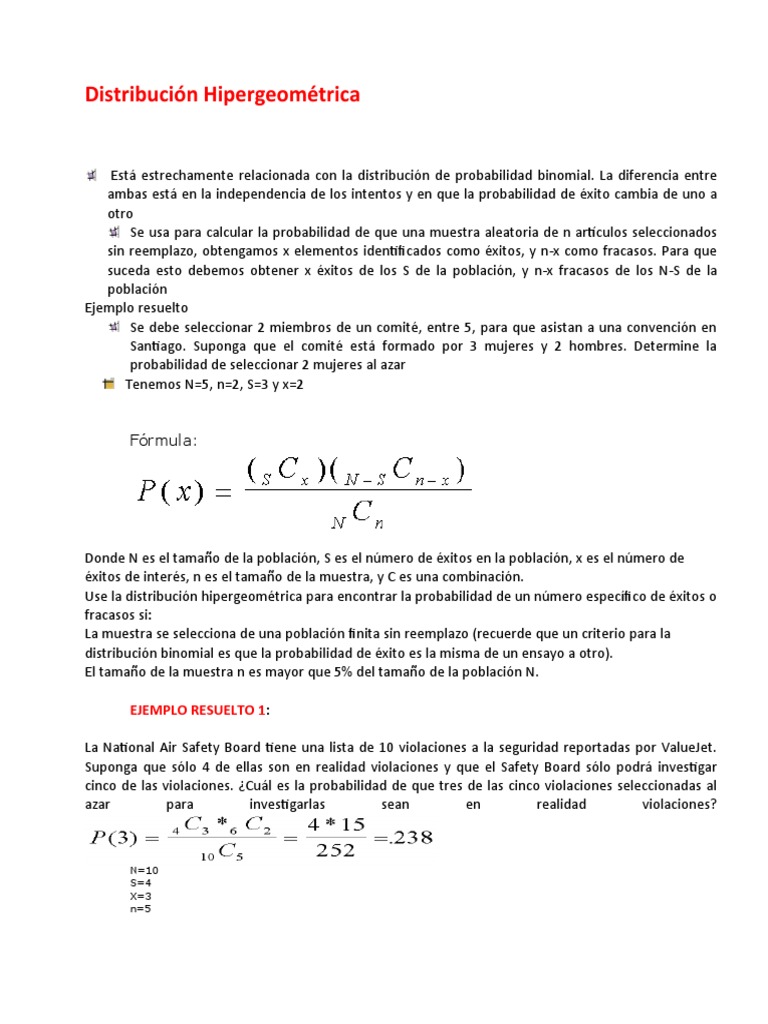 Distribucion Hipergeometrica | PDF | Probabilidad | Enseñanza de matemática