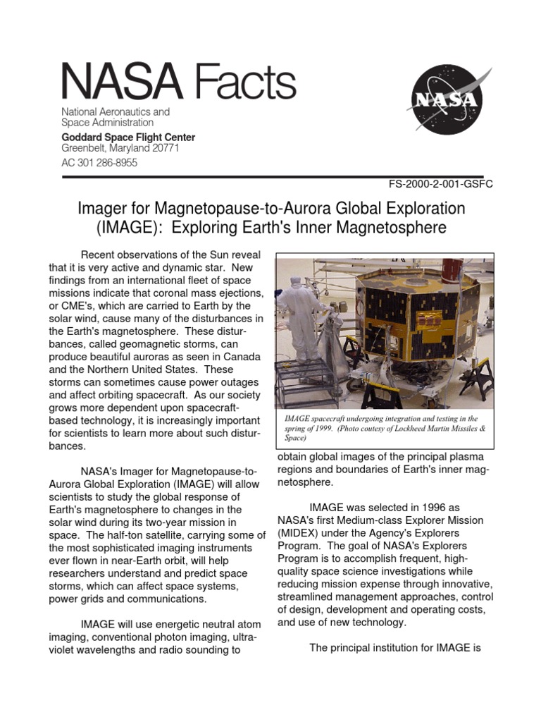 NASA Facts Imager For Magnetopause-To-Aurora Global Expo Ration (IMAGE ...