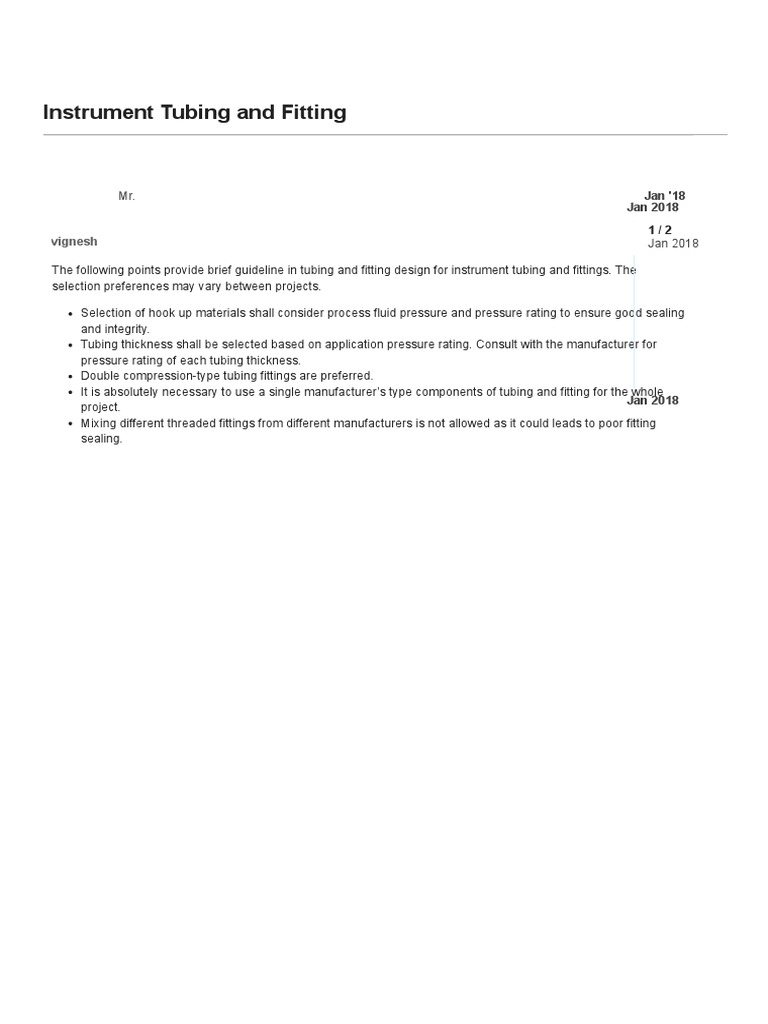 Instrument Tubing and Fitting Guidelines | PDF