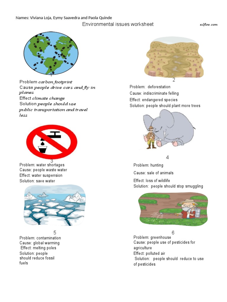 Environmental Issues Worksheet: Names: Viviana Loja, Eymy Saavedra and ...