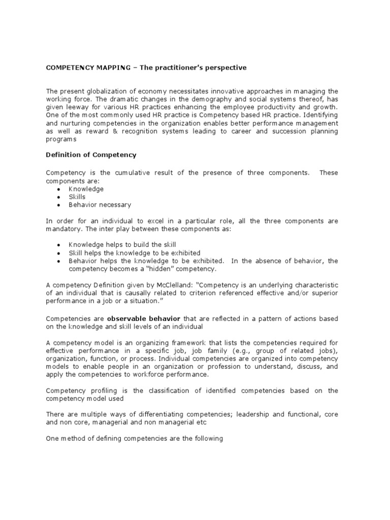 COMPETENCY MAPPING - The Practitioner's Perspective | PDF | Competence ...