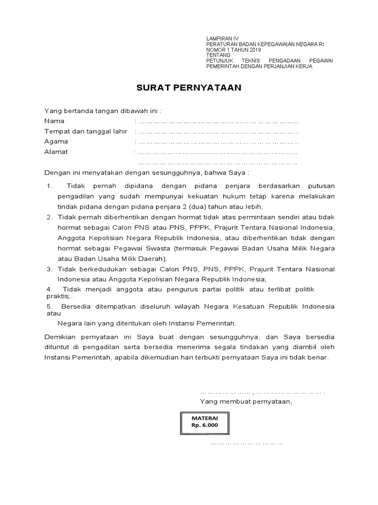 Contoh Lampiran Kelengkapan Berkas Penetapan Nip PPPK | PDF | Politik ...