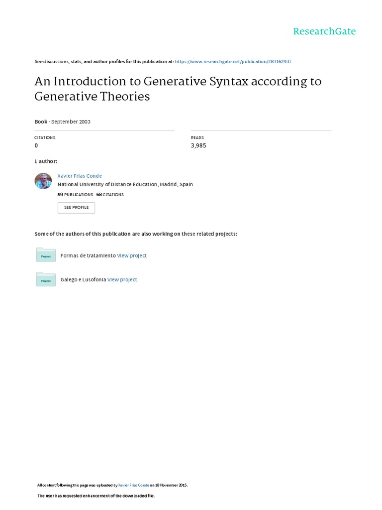 An Introduction To Generative Syntax According To Generative Theories | PDF | Phrase | Syntax