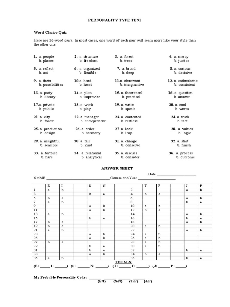 Personality Type Test | PDF | Cognitive Science | Logic
