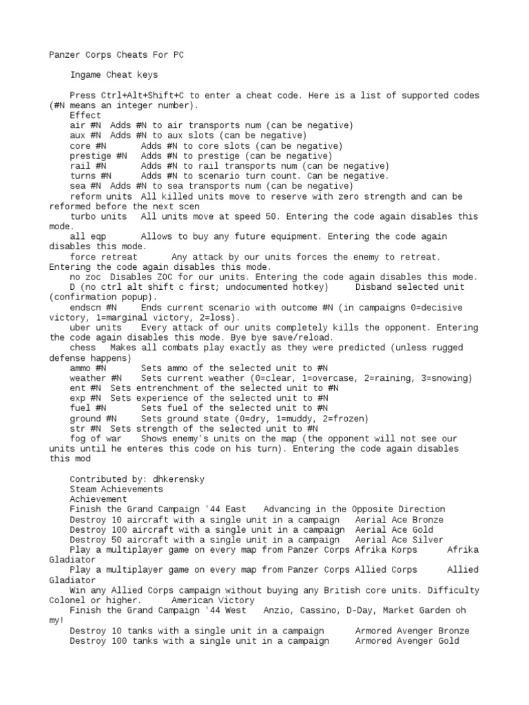 Panzer Corps PC Cheat Codes Guide | PDF | Blitzkrieg | Battles And ...