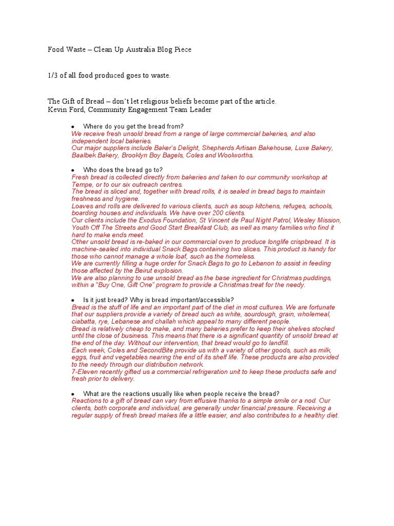 Food Waste - Clean Up Australia | PDF