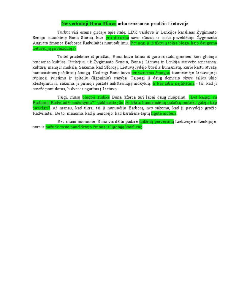 Neįvertintoji Bona Sforca Arba Renesanso Pradžia Lietuvoje | PDF