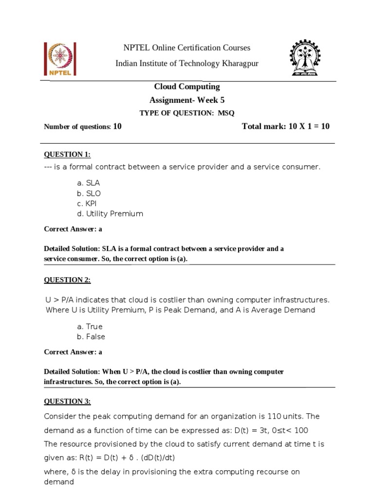 Cloud Computing Assignment Week 5 10 Total Mark 10 X 1 10 PDF