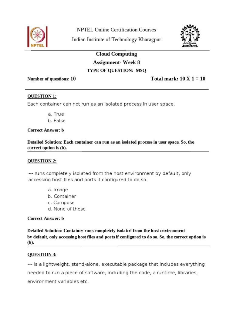 NPTEL CC Assignment 8 | PDF