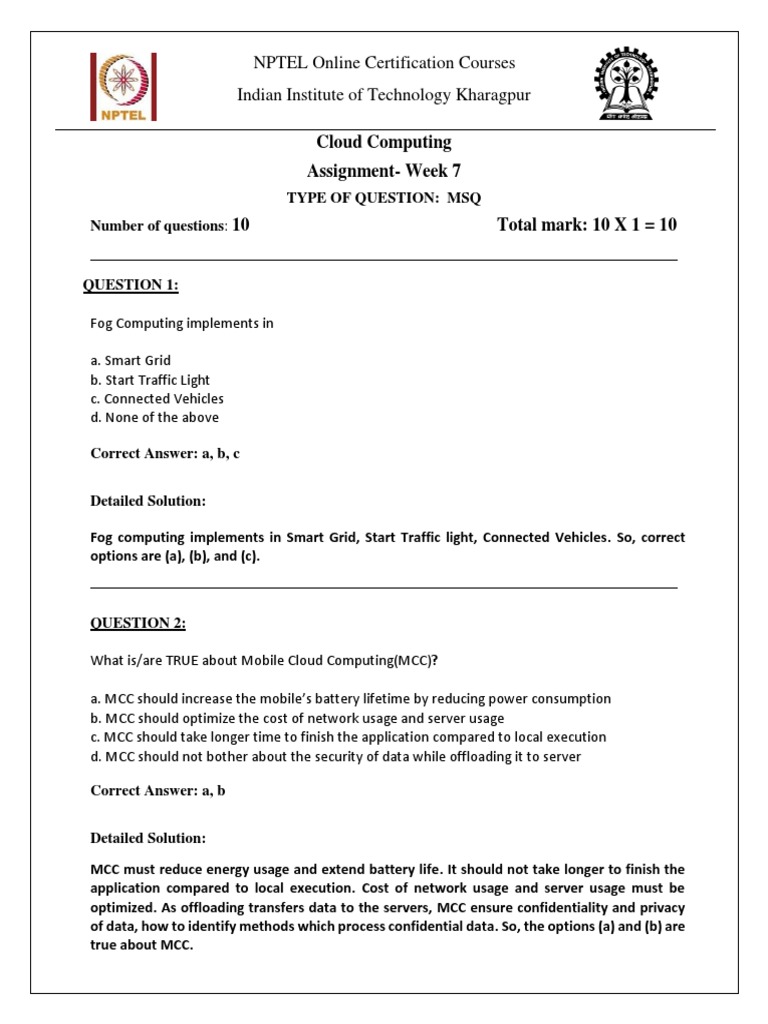 NPTEL CC Assignment 7 | PDF | Cloud Computing | Computer Network