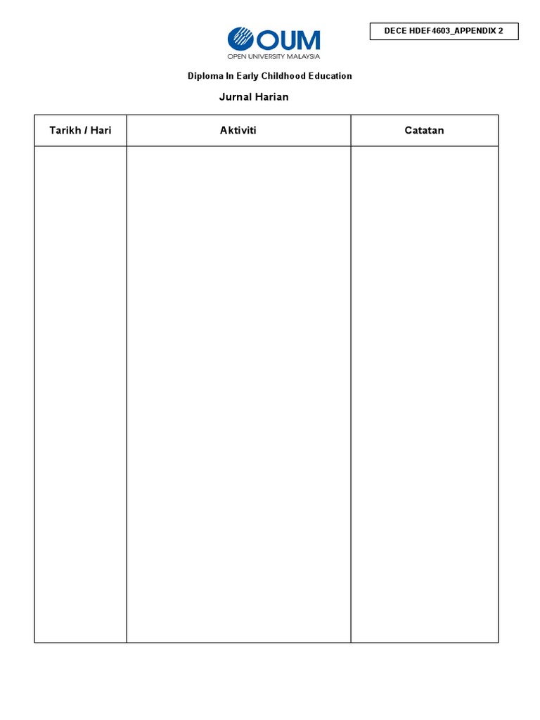 Appendix 2 - Borang Jurnal Harian | PDF | Career & Growth | Self ...