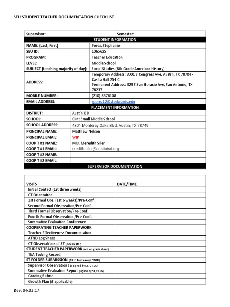 ST Documentation Checklist s20 2 | PDF | Schools | Evaluation