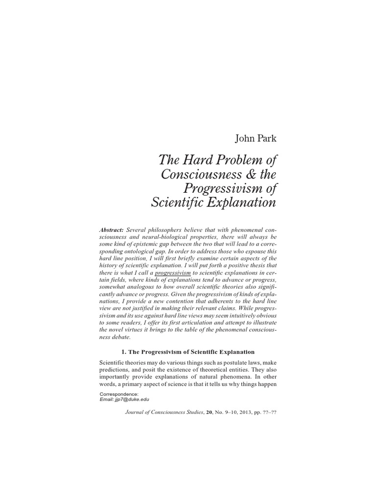 The Hard Problem of Consciousness & The Progressivism of Scientific ...