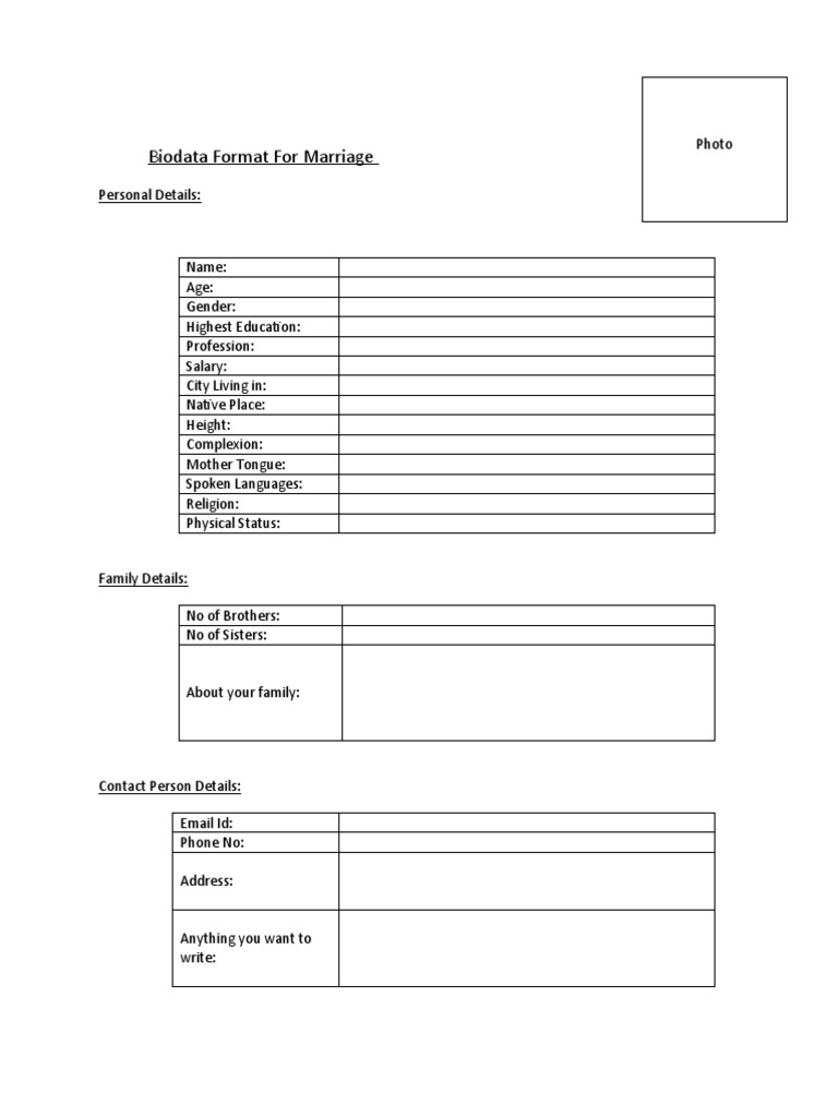 General Biodata Format With Photo | PDF