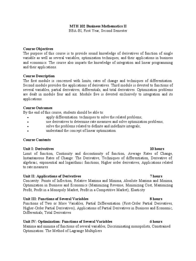 Business Mathematics II Bba Bi New Course | PDF | Derivative ...