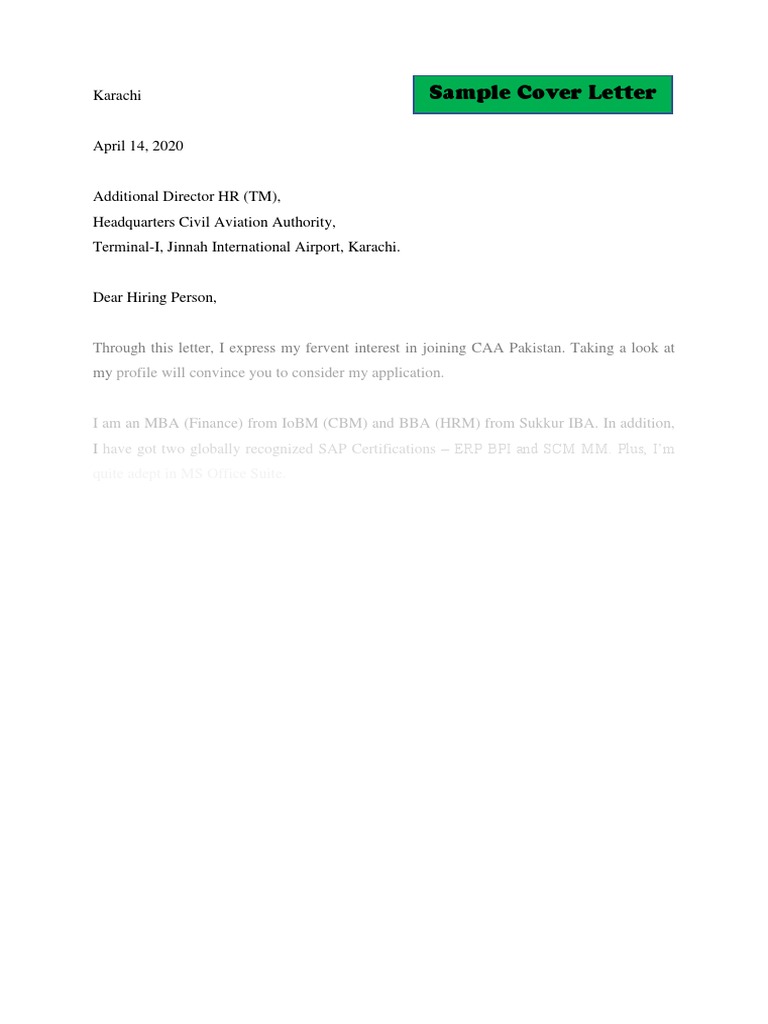 Sample Cover Letter: Karachi | PDF | Career & Growth | Business