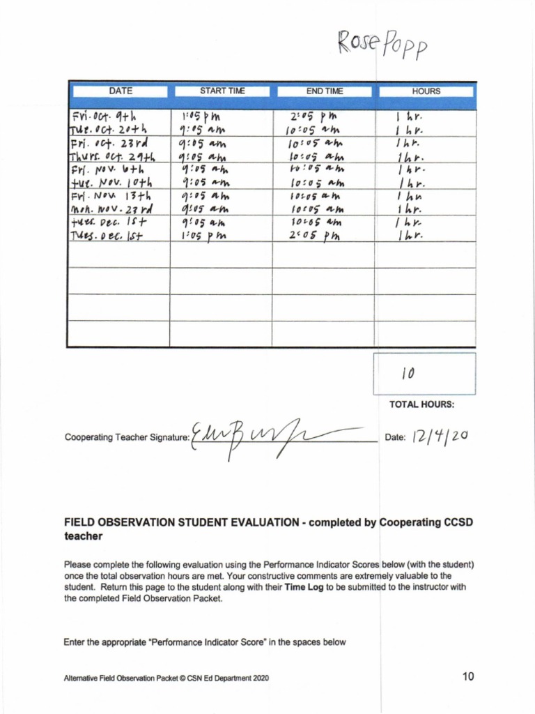 Observation Hours and Evaluation | PDF | Learning | Behavior Modification