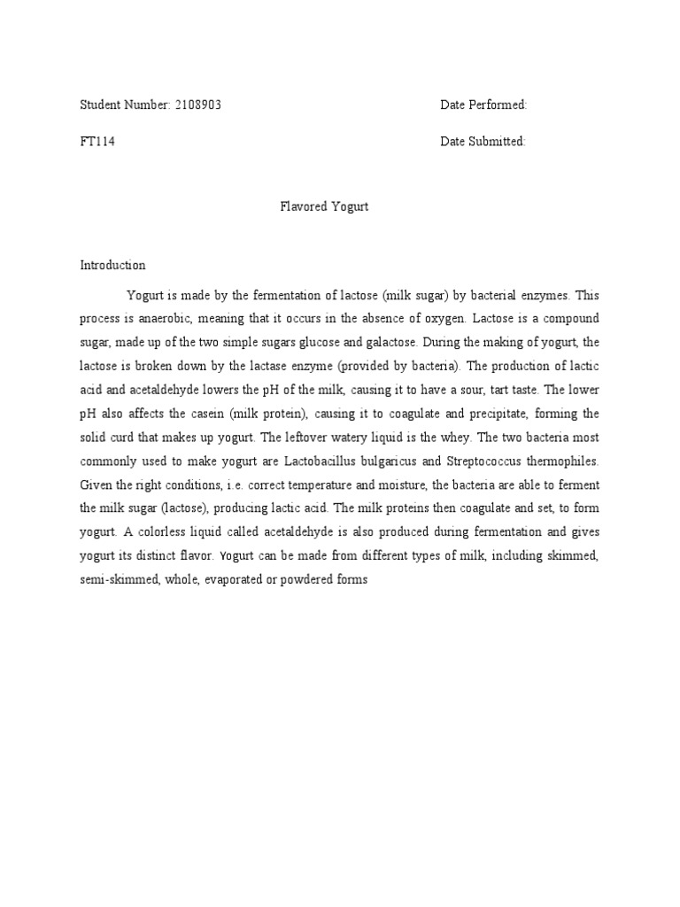 Yogurt Lab Report | PDF