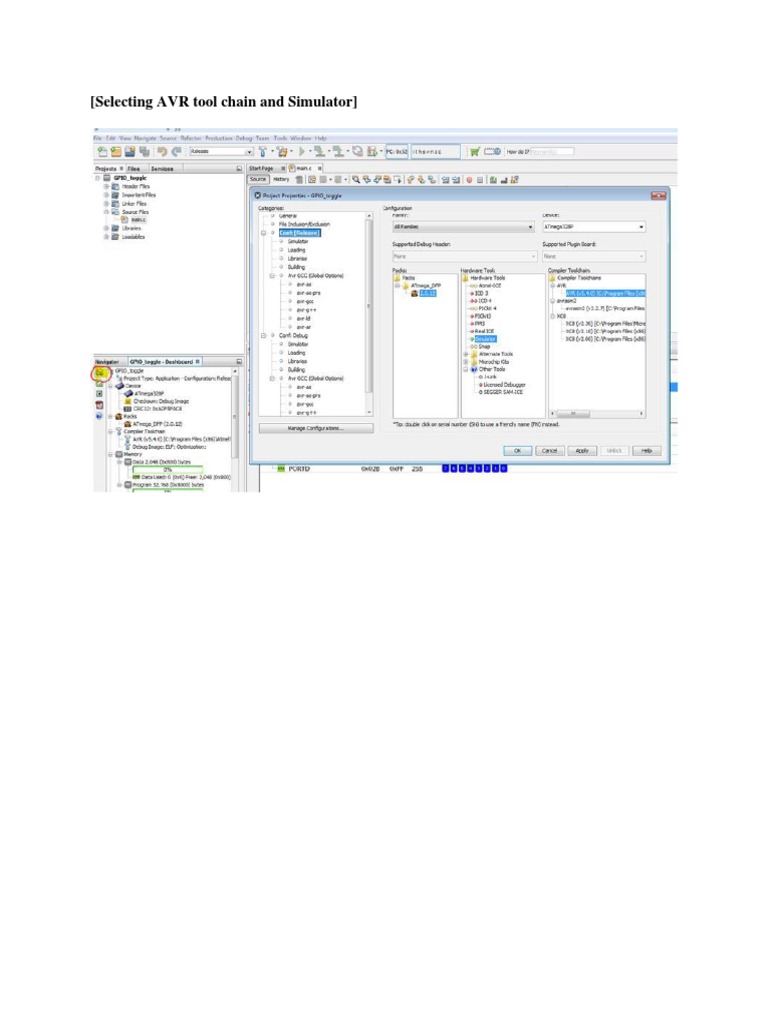 Selecting AVR Tool Chain and Simulator | PDF
