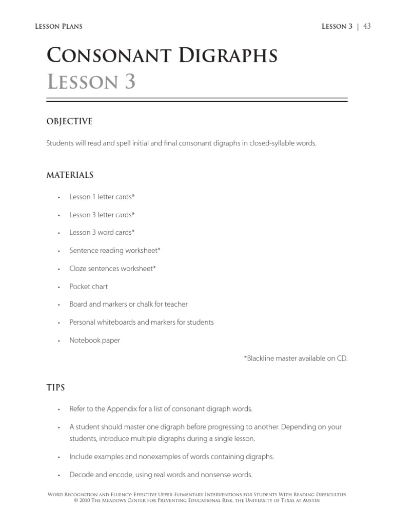 Lesson 3: Consonant Digraphs | Download Free PDF | Consonant | Lesson Plan
