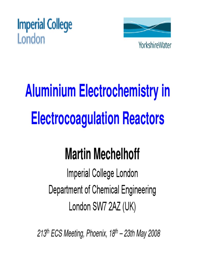 Aluminium Electrochemistry in Electrocoagulation Reactors: Martin ...