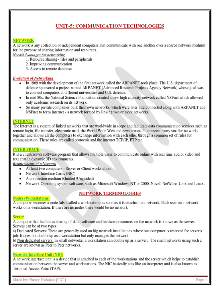 Unit-5: Communication Technologies: Network | PDF | Dynamic Web Page ...