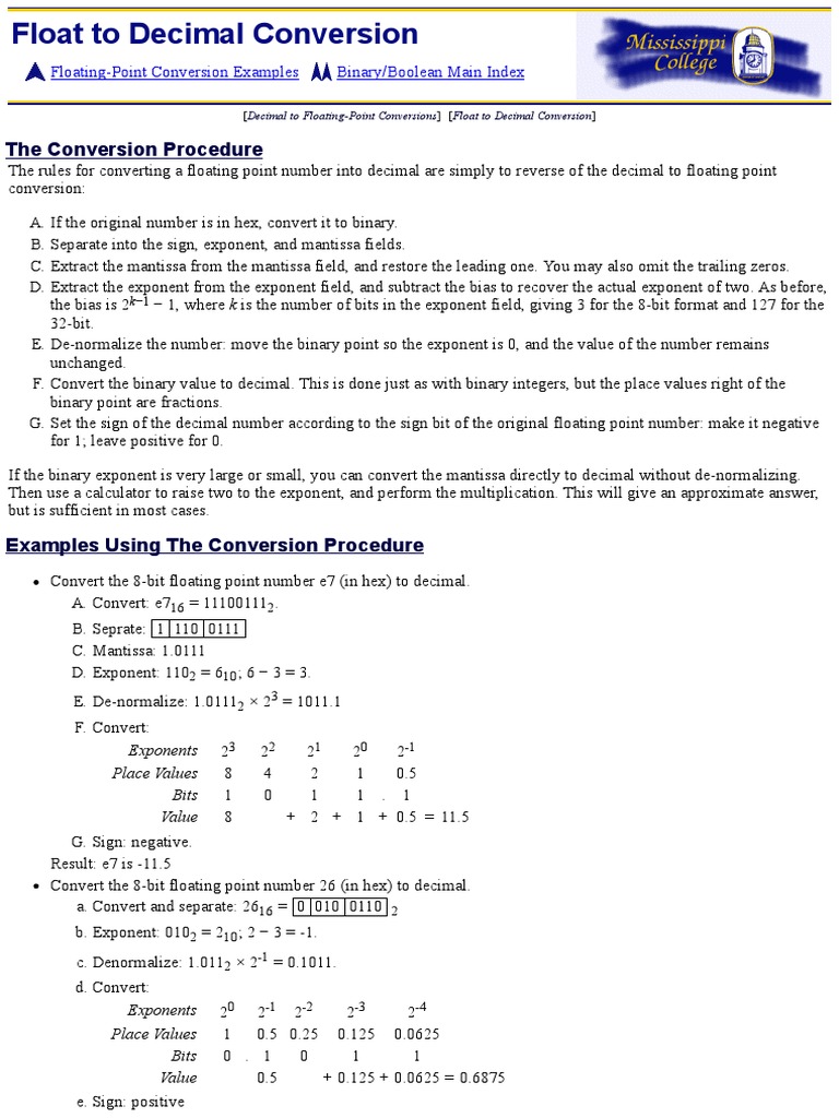 Float To Decimal Conversion | PDF | Decimal | Numbers