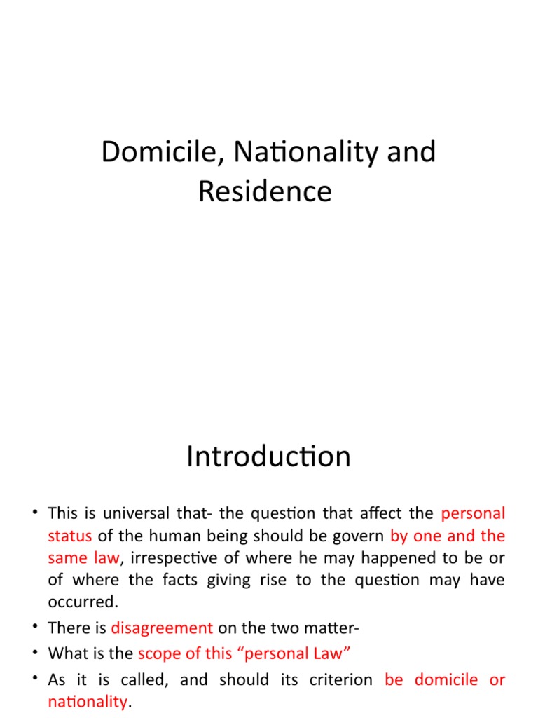 Domicile, Nationality and Residence | PDF | Domicile (Law) | Choice Of Law