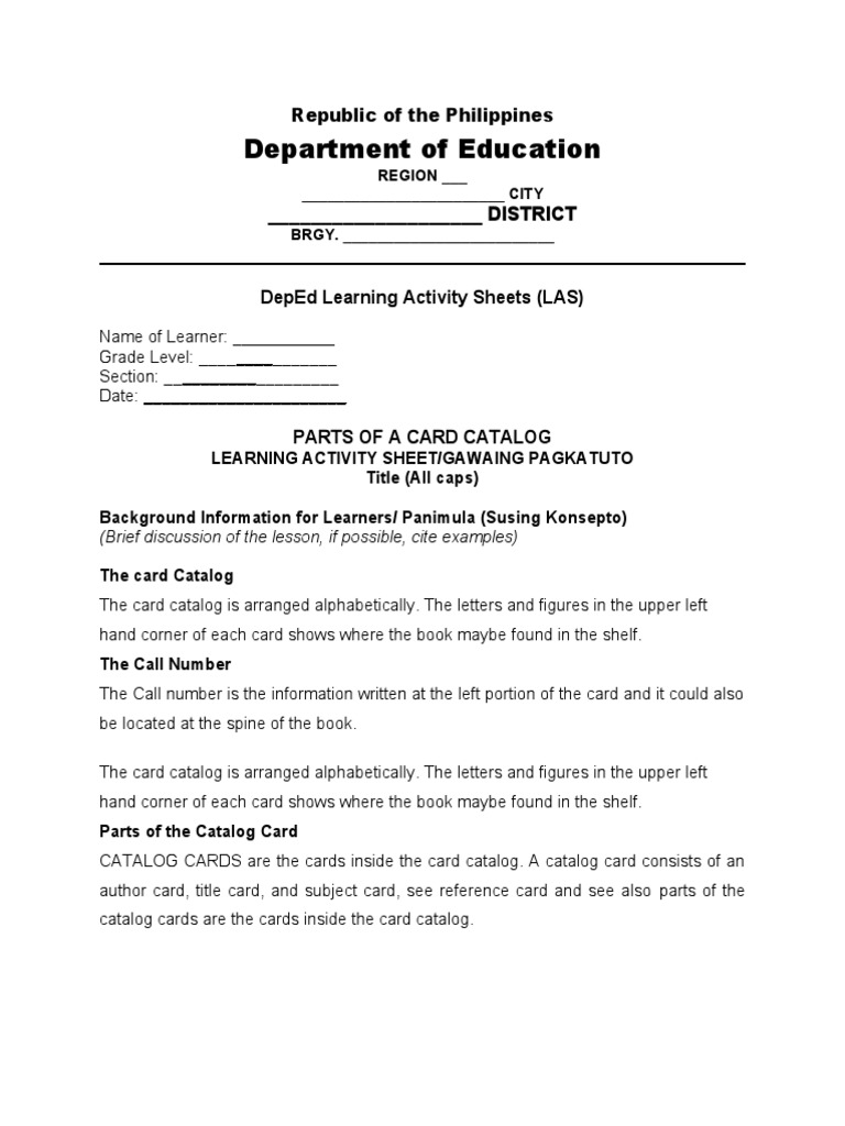 Learning Activity Sheet Sample