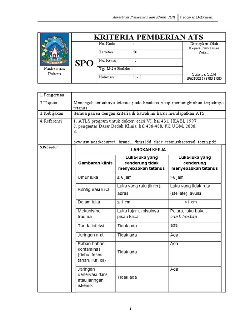 Kriteria Pemberian ATS di Puskesmas | PDF