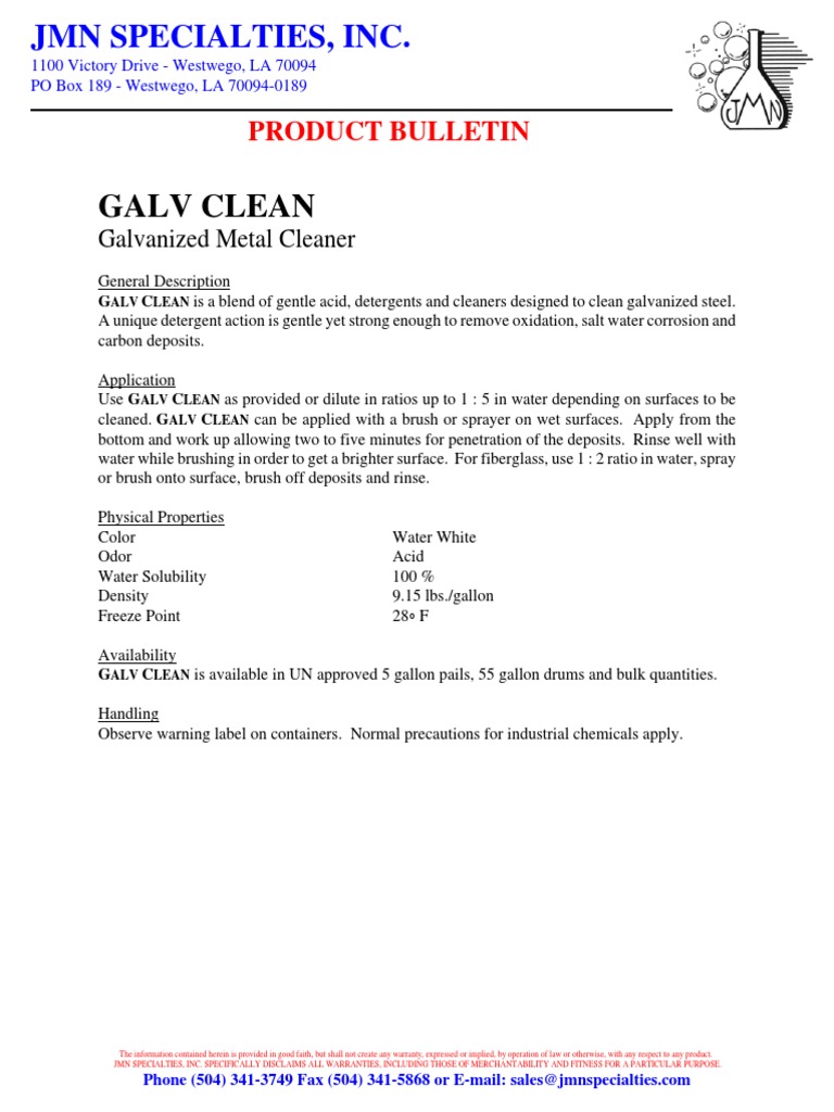 Galv Clean: Galvanized Metal Cleaner | PDF