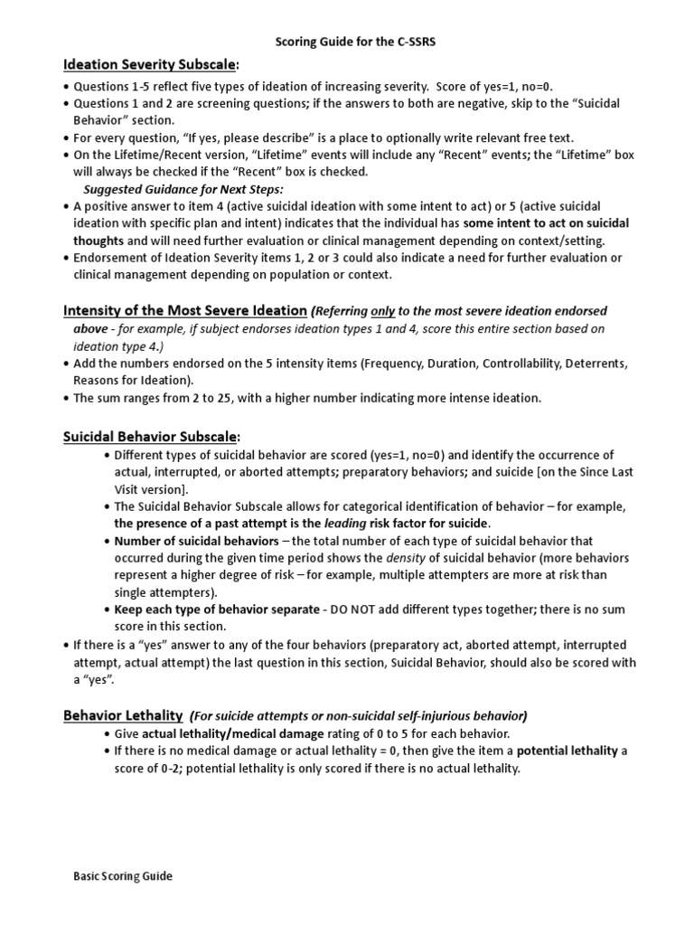 C-SSRS ScoringGuide PDF | PDF | Clinical Psychology | Neuroscience