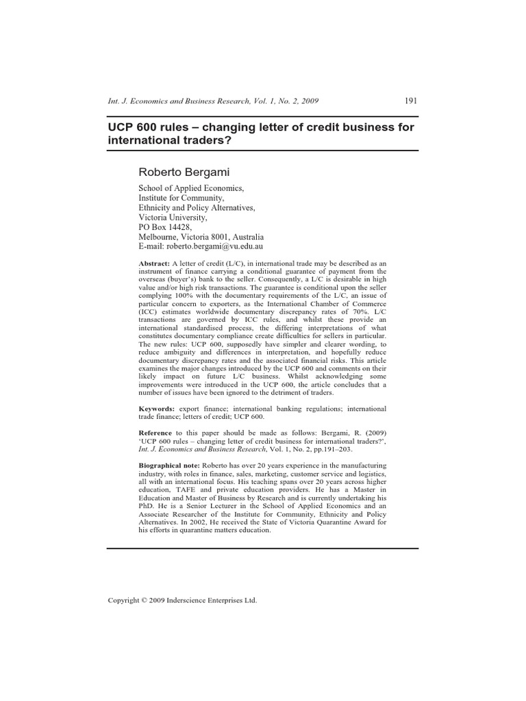 UCP 600 Rules - Changing Letter of Credit Business PDF | PDF | Letter Of Credit | Business Law