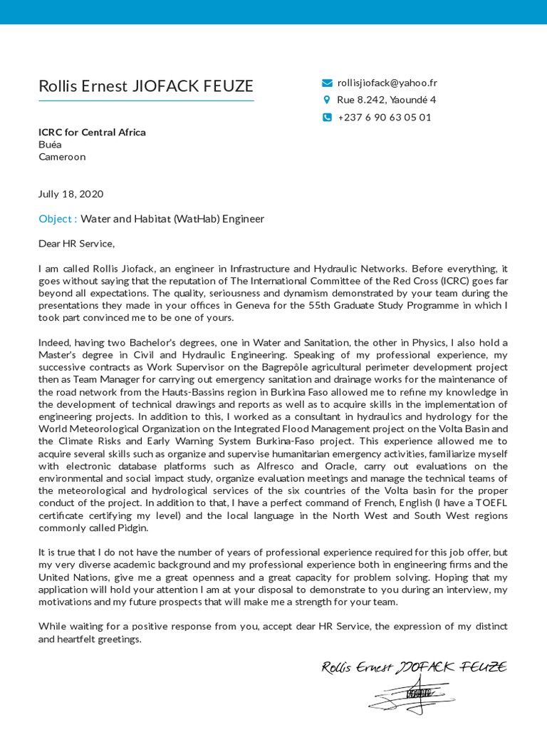 ICRC - Cover Letter | PDF | Burkina Faso | Engineering