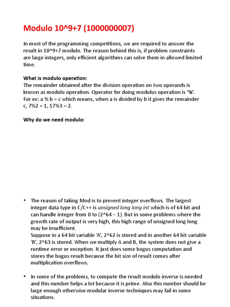 Modulo 10 9+7 (1000000007) : What Is Modulo Operation | Download Free ...
