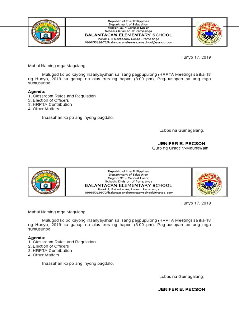 PTA Letter Template | PDF