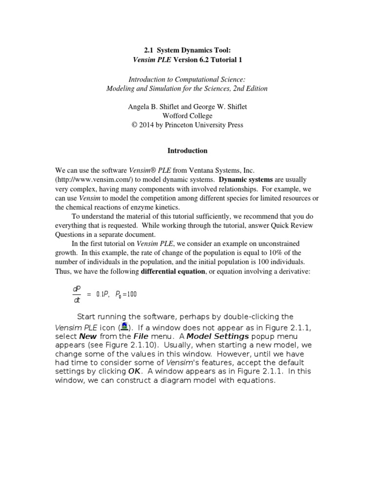Vensim PLE Version 6.2 Tutorial 1 Introduction To Computational Science ...