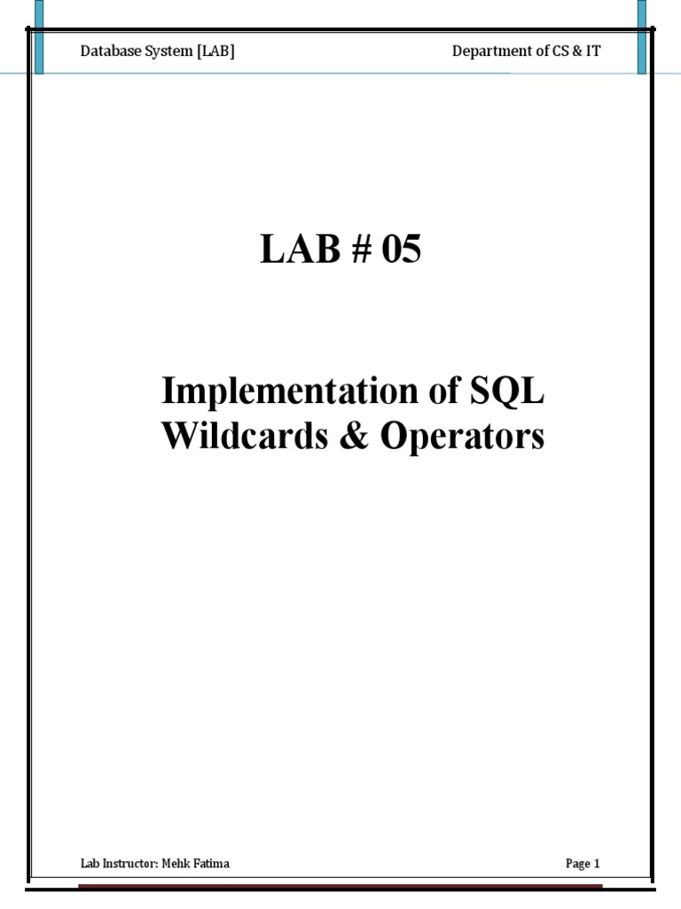 Lab 05 Implementation Of Sql Wildcards And Operators Pdf Sql Databases