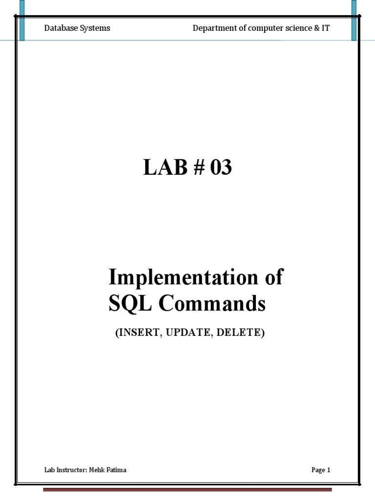 Lab # 03 Implementation of SQL Commands | PDF | Database Index | Data Model