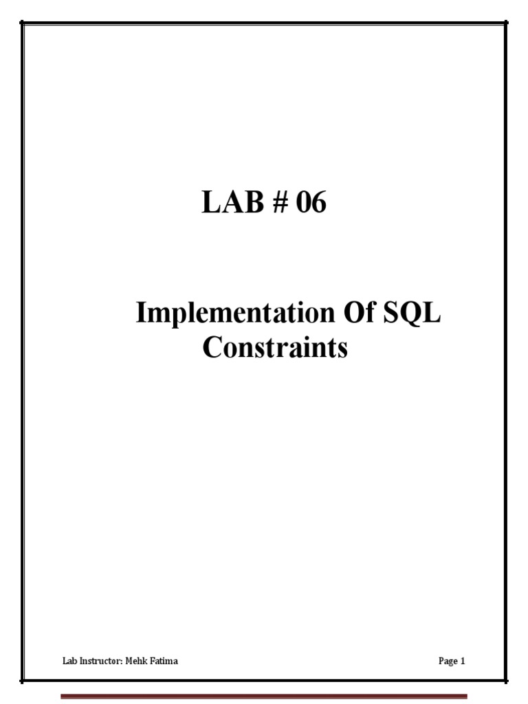 Lab # 06 Implementation of SQL Constraints | PDF | Database Index ...
