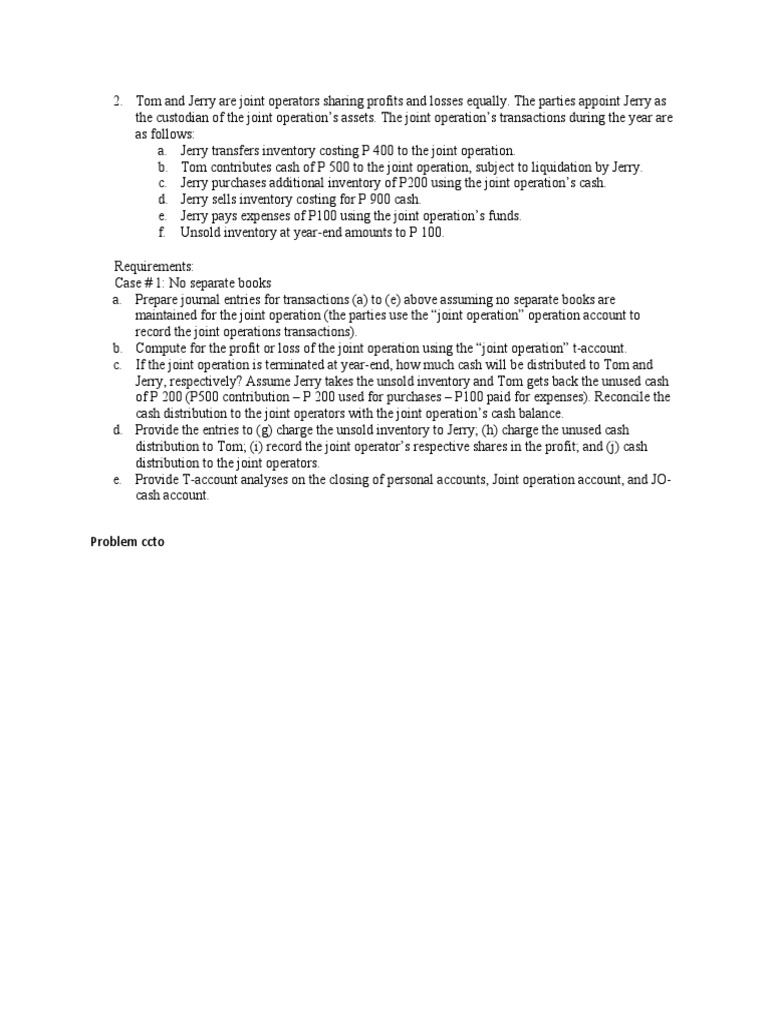 Tom and Jerry Are Joint Operators Sharing Profits and Losses Equally | PDF