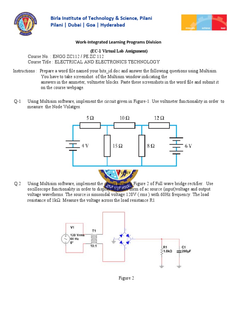 Assignment VLAB EET MULTISIM ZC112 | PDF | Science & Mathematics | Technology & Engineering