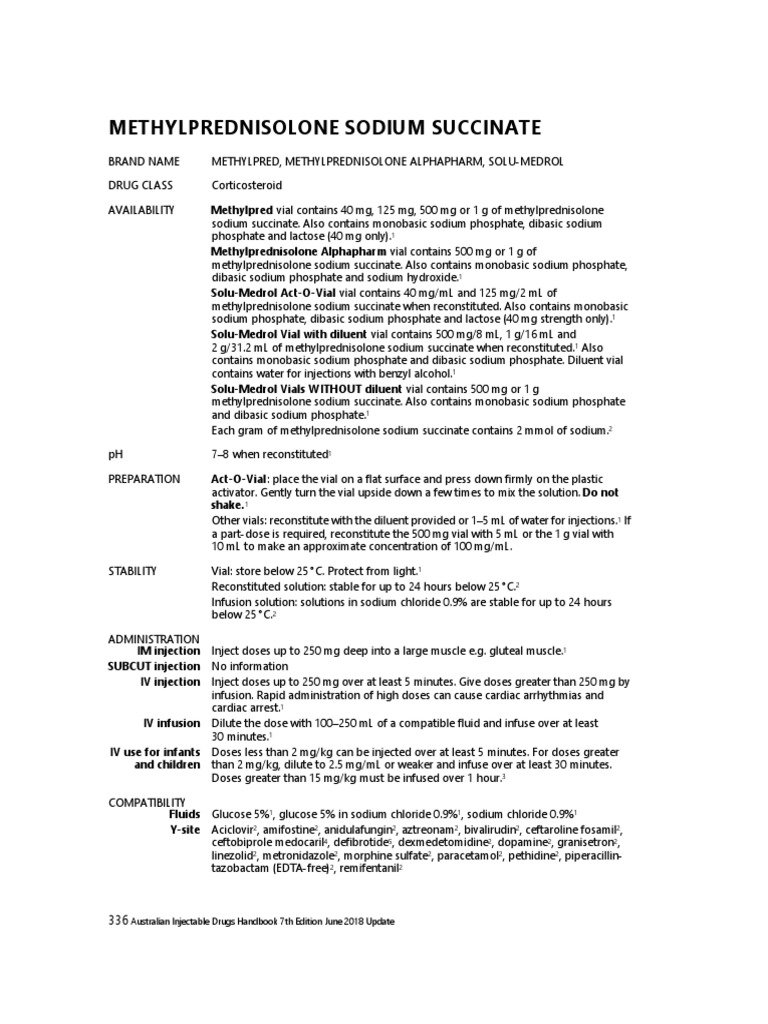 Methylprednisolone Sodium Succinate: Australian Injectable Drugs ...