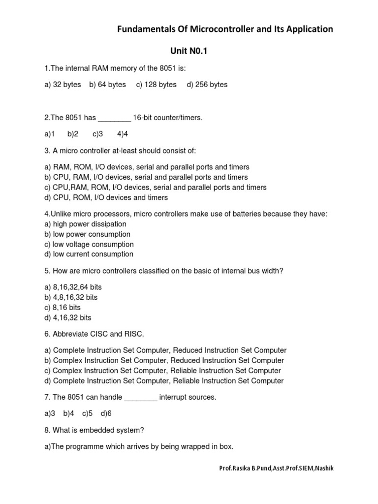 Fundamentals of Microcontroller and Its Application: Unit N0.1 | PDF | Microcontroller | Random ...