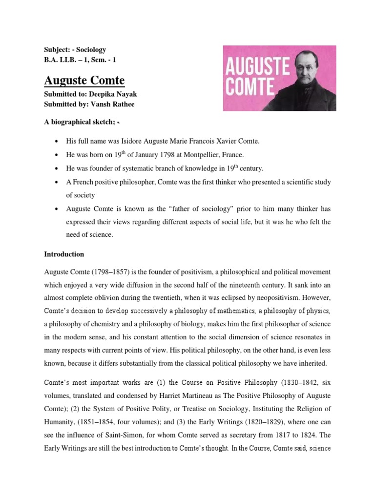 Auguste Comte: The Father of Sociology and Founder of Positivism | PDF ...