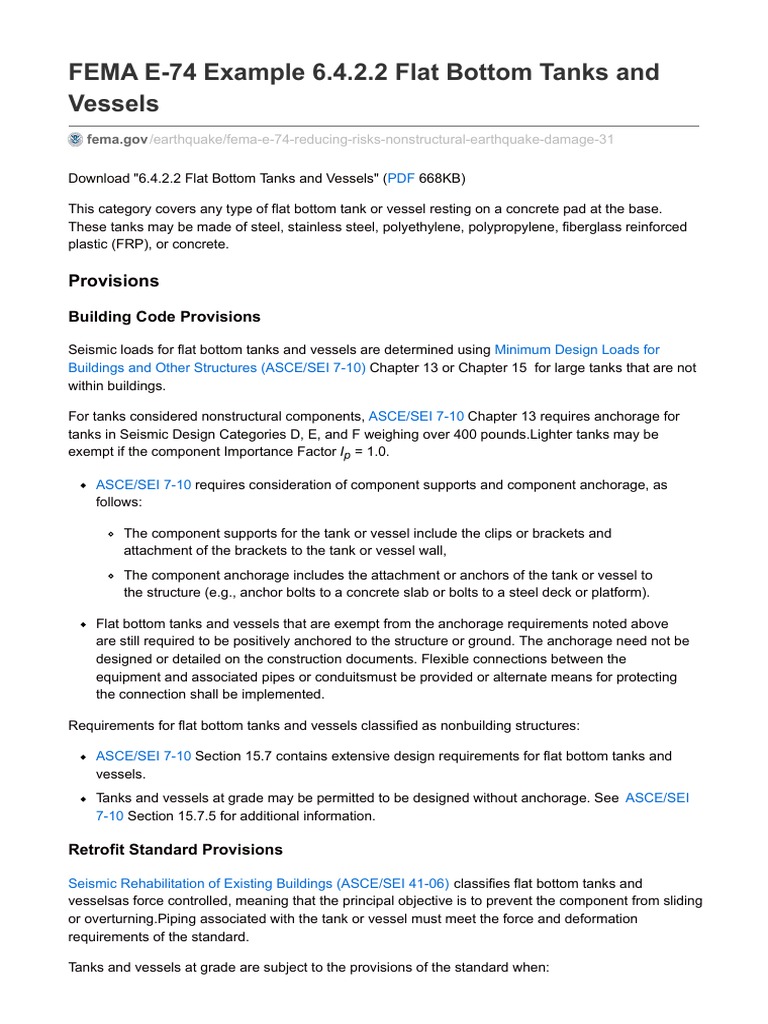 Fema - gov-FEMA E-74 Example 6422 Flat Bottom Tanks and Vessels | PDF ...