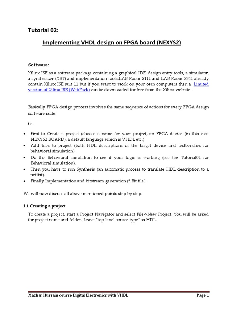 Tutorial 02: Implementing VHDL Design On FPGA Board (NEXYS2) | PDF | Vhdl | Field Programmable ...