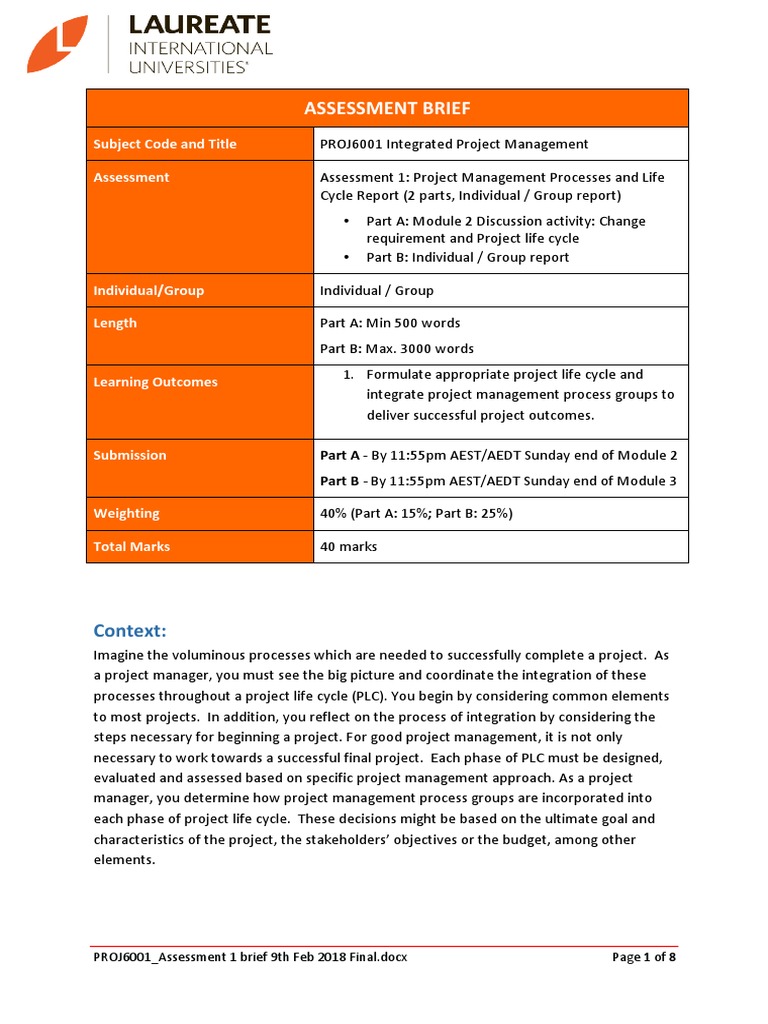 PROJ6001 - Assessment 1 Brief 9th Feb 2018 Final | PDF | Project ...
