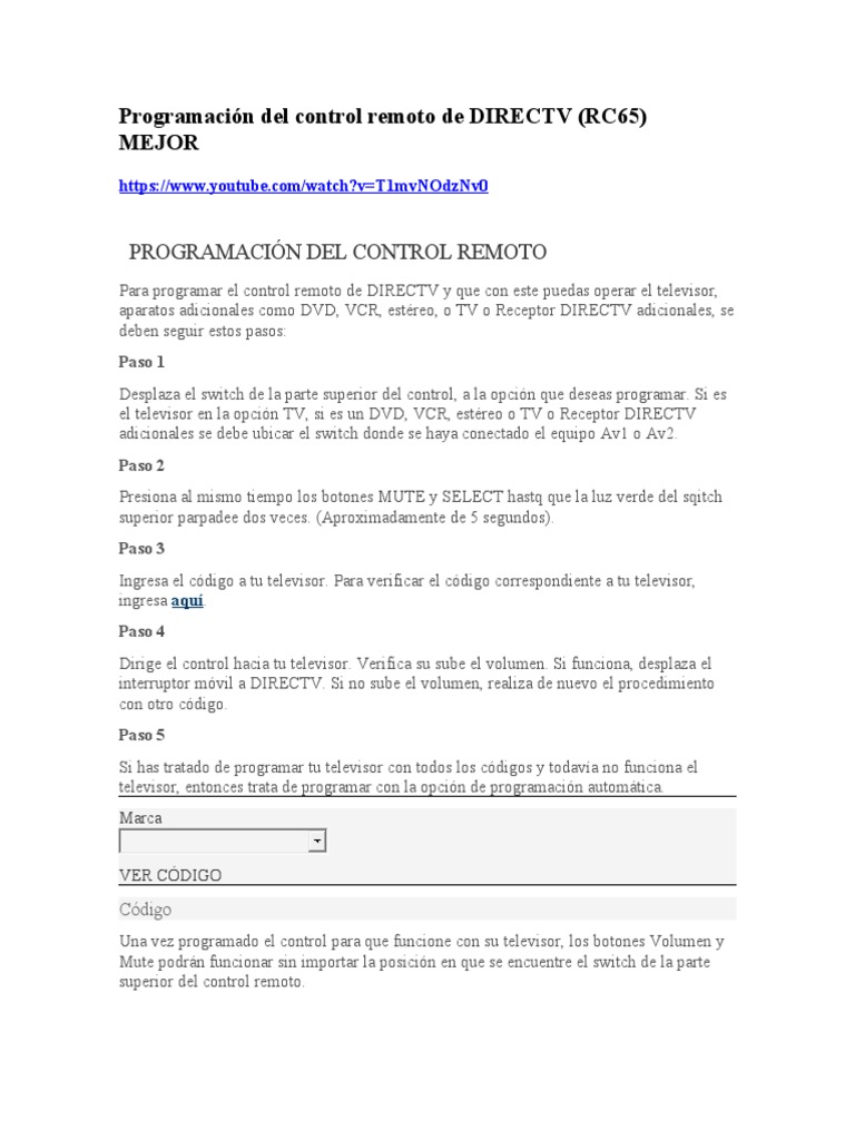 Programar Control DIRECTV RC65 Fácilmente | PDF | Control remoto ...