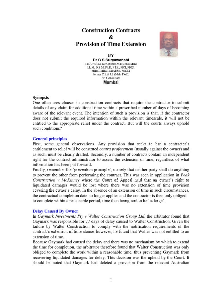 Construction Contract Time Extensions | PDF | Breach Of Contract ...